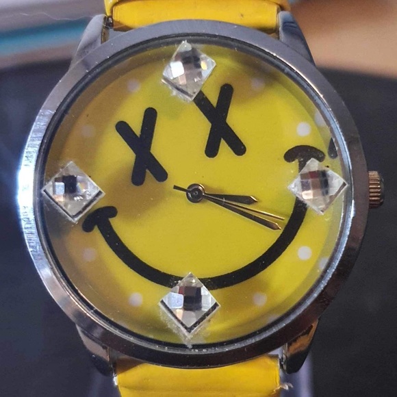 Accessories | 120 Silveryellow Rhinesone Smiley Face Emoji Leather ...